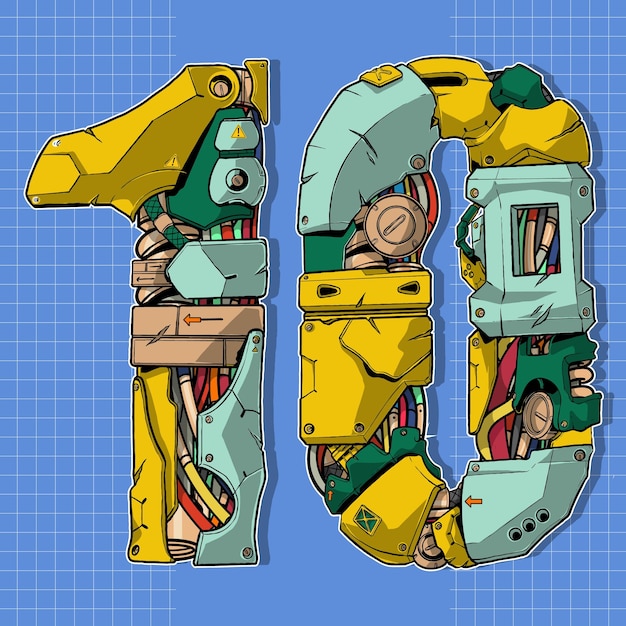 Vibrant Mechanical Number 10 Illustration | Jiffy Designs