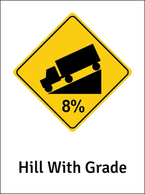Steep Grade Ahead Road Warning Sign with Truck Icon | Jiffy Designs