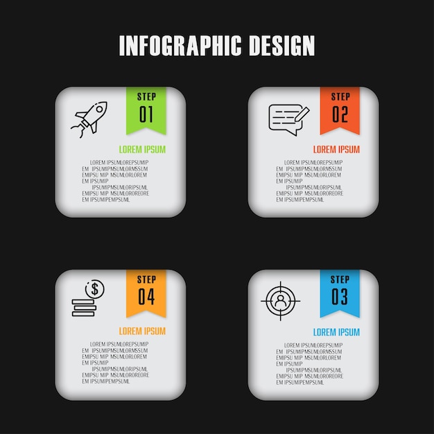 Sleek Infographic Squares with Vibrant Icons and Text | Jiffy Designs