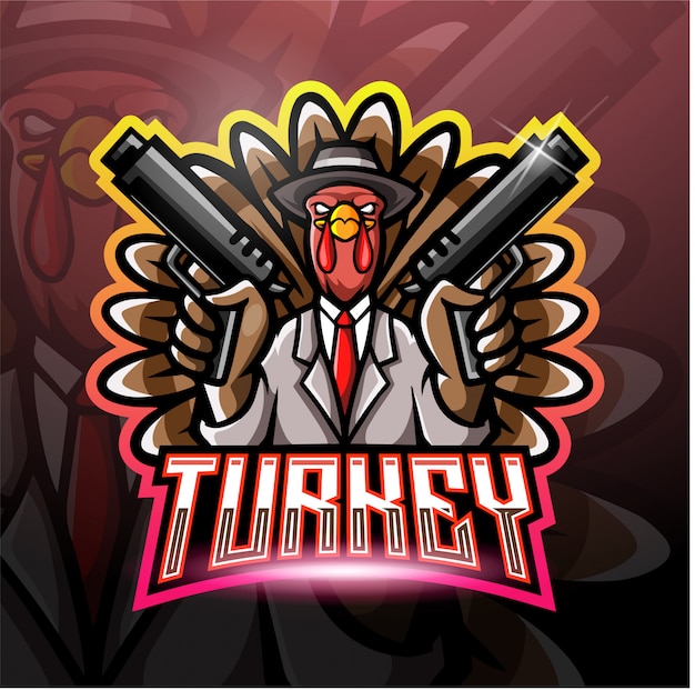 Ferocious Turkey Mascot with Dual Pistols | Jiffy Designs