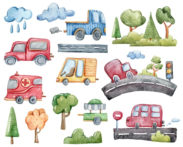 Whimsical Watercolor Vehicles and Landscapes for Playful Scenes | Jiffy ...