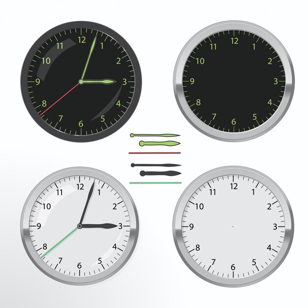 Analog Clock Faces with Hands in Different Positions | Jiffy Designs