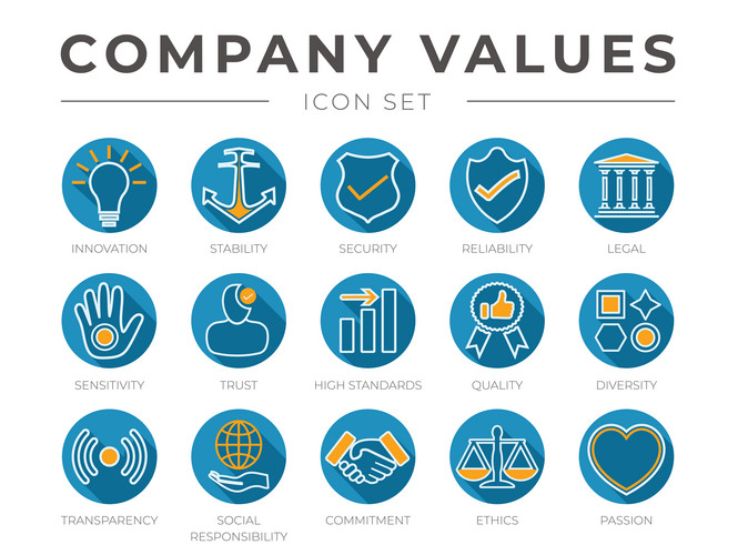 Flat Colorful Outline Company Core Values Icon Set. Innovation ...