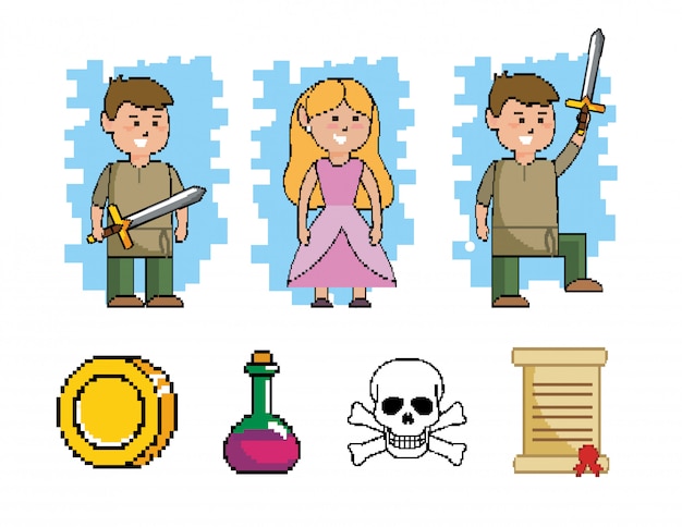 Vibrant Pixel Art Icons Depicting Fantasy Adventure Characters | Jiffy ...