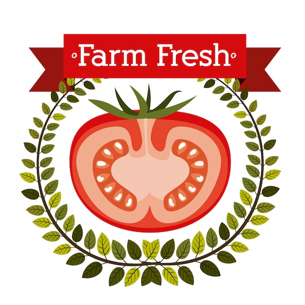 Vibrant Farm Fresh Tomato Emblem with Leafy Wreath Design | Jiffy Designs