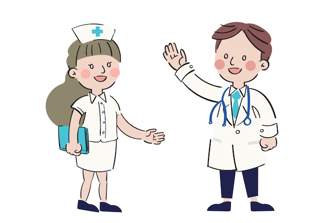 Friendly Cartoon Doctors Illustration with Welcoming Gestures | Jiffy ...