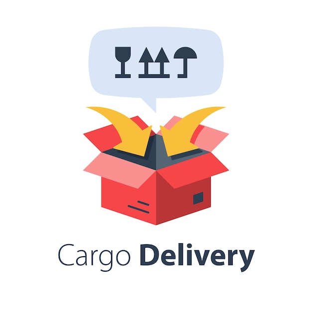Vibrant Cargo Delivery Box with Shipping Symbols | Jiffy Designs