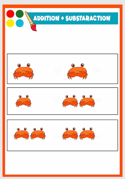 Vibrant Crab Addition and Subtraction Math Worksheet | Jiffy Designs