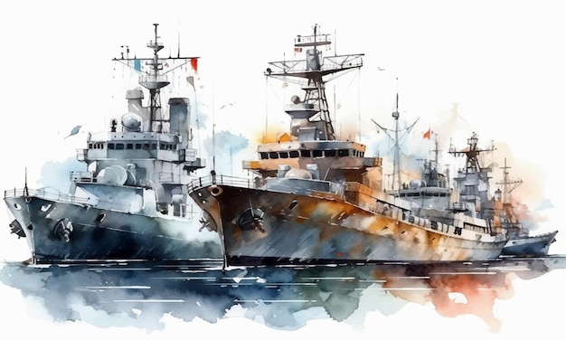 Majestic Warships Sailing the Open Seas in Watercolor | Jiffy Designs