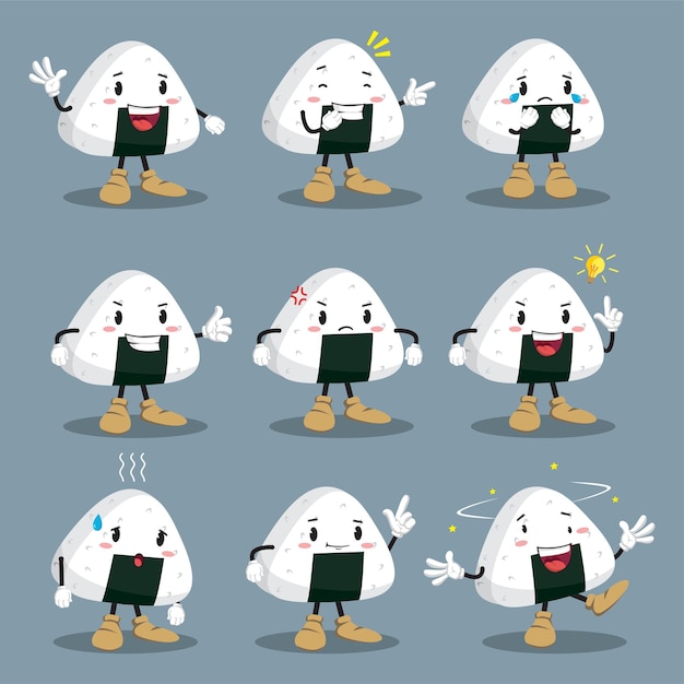Charming Onigiri Characters in Playful Poses and Expressions | Jiffy ...