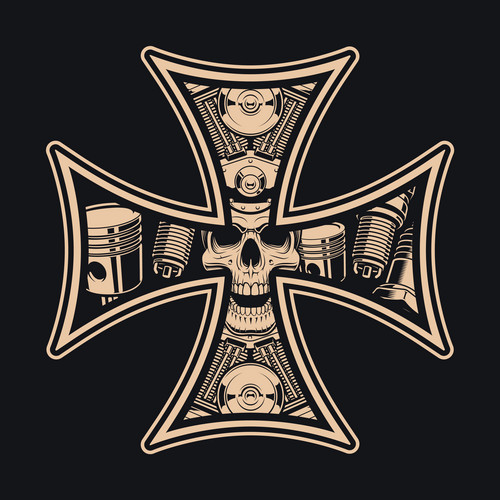 Black And White Biker'S Cross, Isolated On The Dark Background. Perfect ...