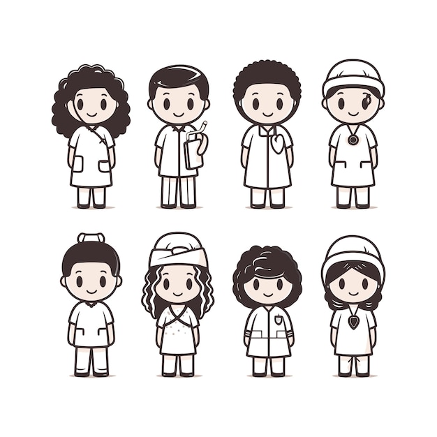 Diverse Chibi Character Illustrations with Distinct Hairstyles and ...