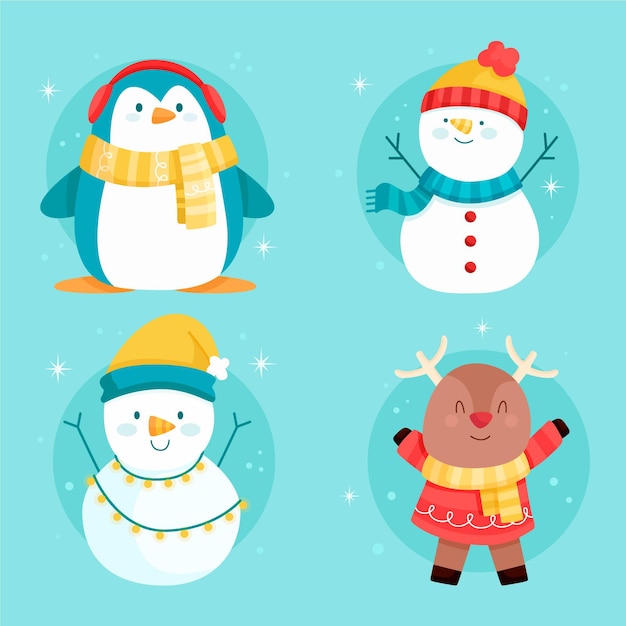 Delightful Winter Wonderland Collection of Playful Snowman and Penguin ...