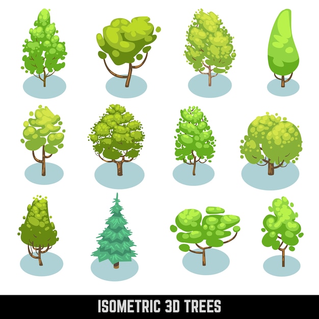 Vibrant Collection of Diverse Isometric 3D Trees | Jiffy Designs