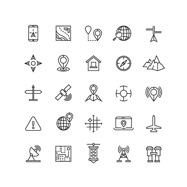 Comprehensive Collection of Diverse Navigation and Mapping Icons ...