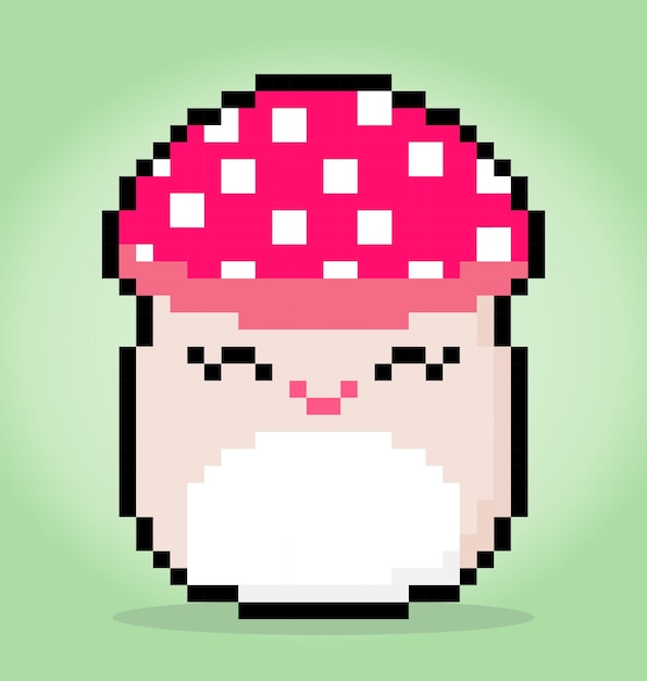 Adorable Pixel Mushroom Character in Pink and White | Jiffy Designs