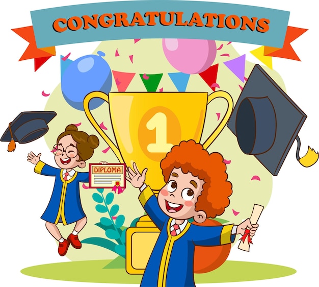 Joyful Graduation Celebration with Diploma and Trophy | Jiffy Designs