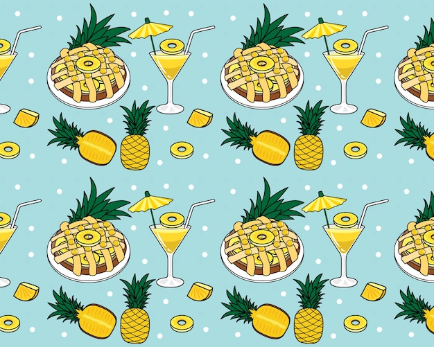 Vibrant Pineapple and Cocktail Motif Pattern | Jiffy Designs