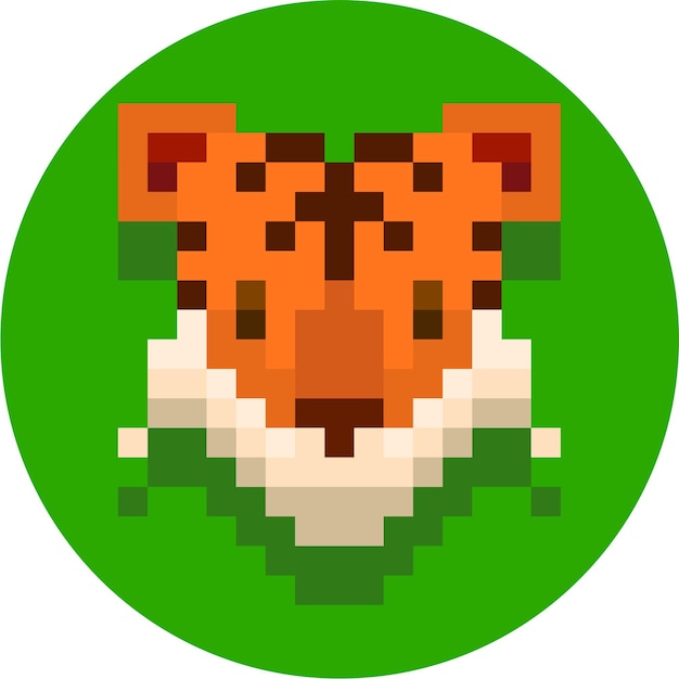 Vibrant Pixel Art Tiger Emblem on Green Background | Jiffy Designs