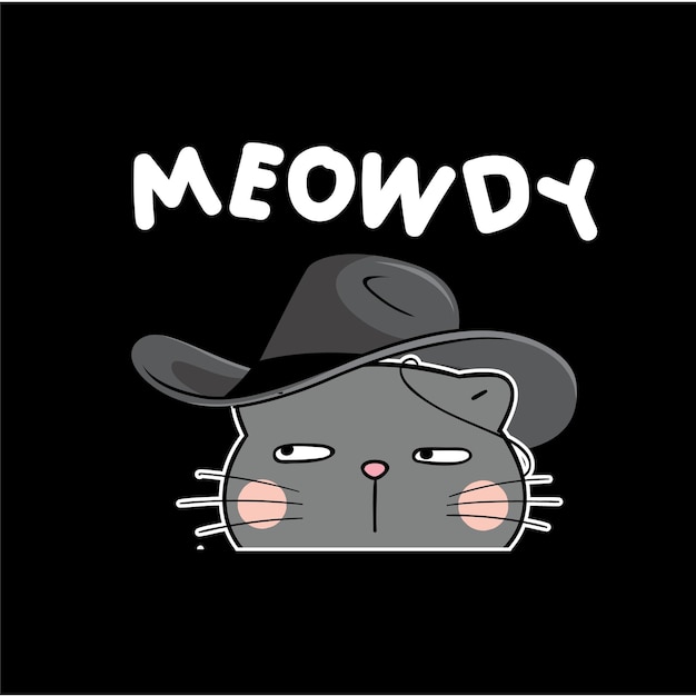 Stylish Cowboy Cat Illustration with Playful 'Meowdy' Text | Jiffy Designs