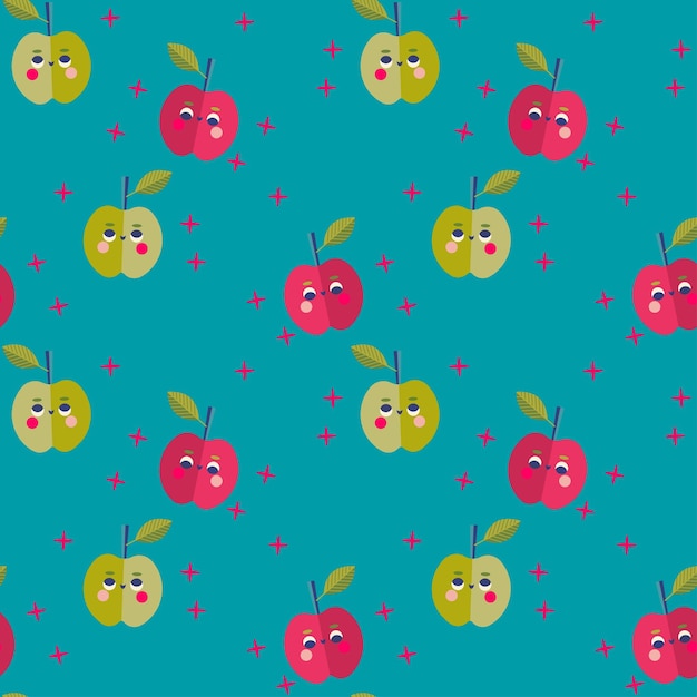Vibrant Apple Motif Pattern on Turquoise Background | Jiffy Designs