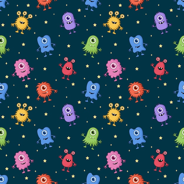 Colorful Cartoon Monsters Floating in Starry Night Sky | Jiffy Designs