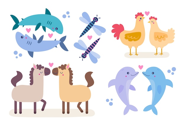 Charming Animal Pairs with Hearts Collection in Pastel Tones | Jiffy ...