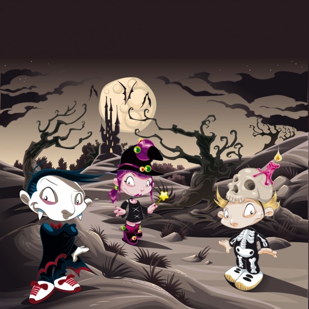 Spooky Cartoon Characters in a Haunted Graveyard Scene | Jiffy Designs
