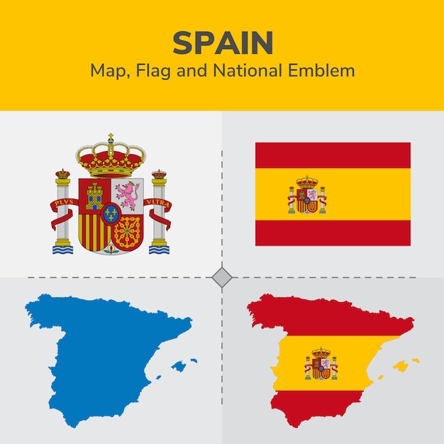 Vibrant Symbols of Spanish Pride: Map, Flag, and National Emblem ...