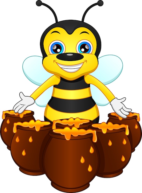 Cheerful Bee Surrounded by Honeypots | Jiffy Designs