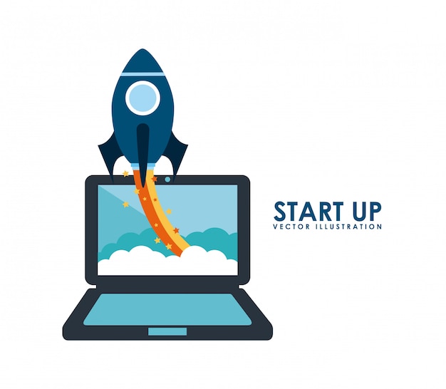 Rocket Launch from Laptop Screen Illustration with 'Start Up' Text ...