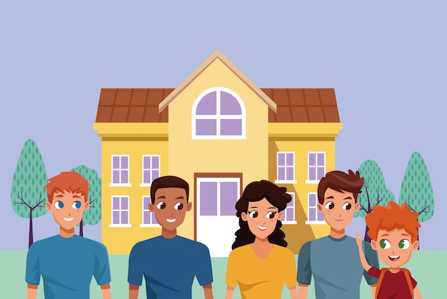 Friendly Neighborhood Students Gather Outside School Building | Jiffy ...