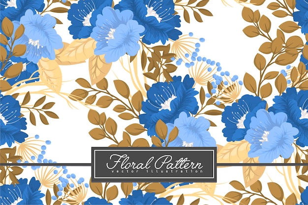 Vibrant Blue Floral Pattern with Golden Foliage | Jiffy Designs