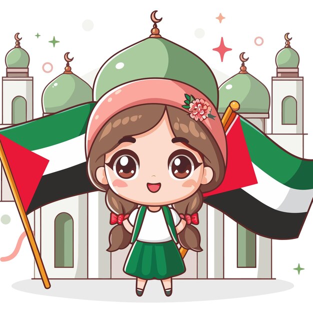 Cheerful Girl Celebrating UAE National Day with Flags | Jiffy Designs