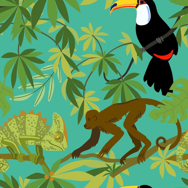 Tropical Rainforest Fauna Pattern with Exotic Wildlife | Jiffy Designs