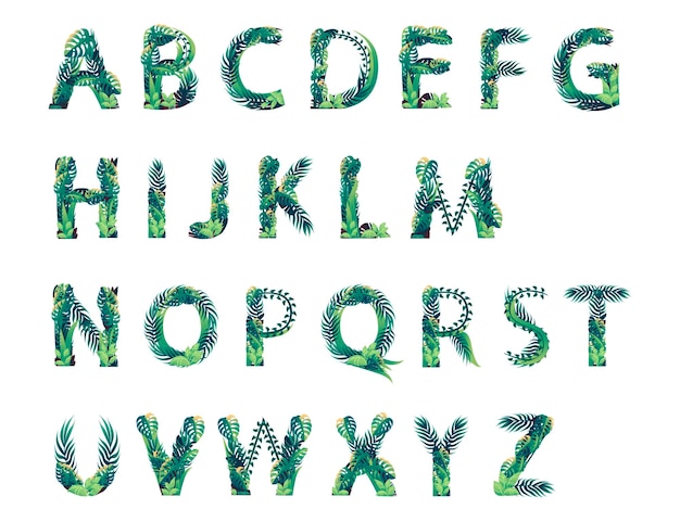 Leafy Alphabet: A Vibrant Typographic Illustration with Nature Motifs ...