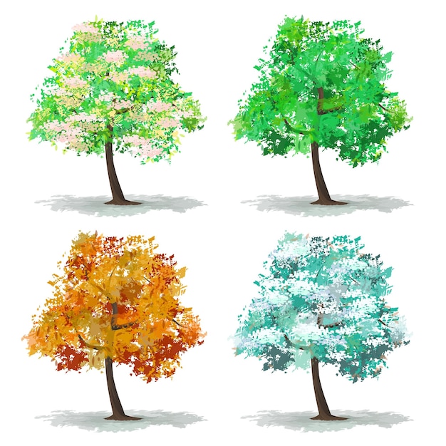 Vibrant Trees Across Four Seasons Illustration Collection | Jiffy Designs