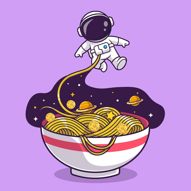 Cosmic Noodle Bowl: Astronaut Floating Above Galactic Ramen | Jiffy Designs