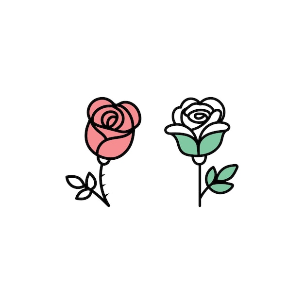 Stylized Rose Illustrations in Contrasting Red and Green Colors | Jiffy ...