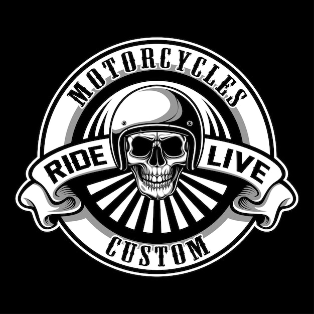 Motorcycle Skull Logo with 'Ride Live Custom' Text | Jiffy Designs