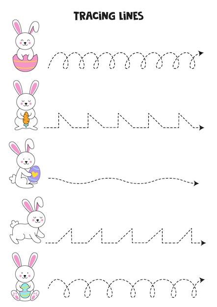 Tracing Lines Worksheet with Cute Bunny Illustrations | Jiffy Designs
