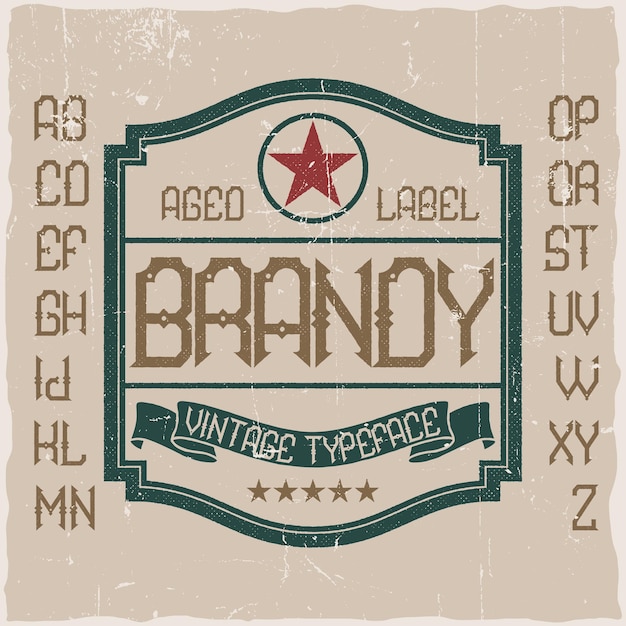 Vintage Brandy Label with Retro Star Emblem | Jiffy Designs