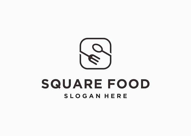 Minimalist Square Food Logo with Utensil Icon and Slogan | Jiffy Designs