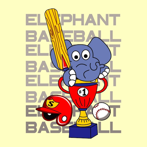 Playful Elephant Holding Baseball Trophy and Bat | Jiffy Designs