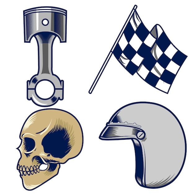 Vintage Racing Symbols: Pistons, Flags, and Skull Motifs | Jiffy Designs