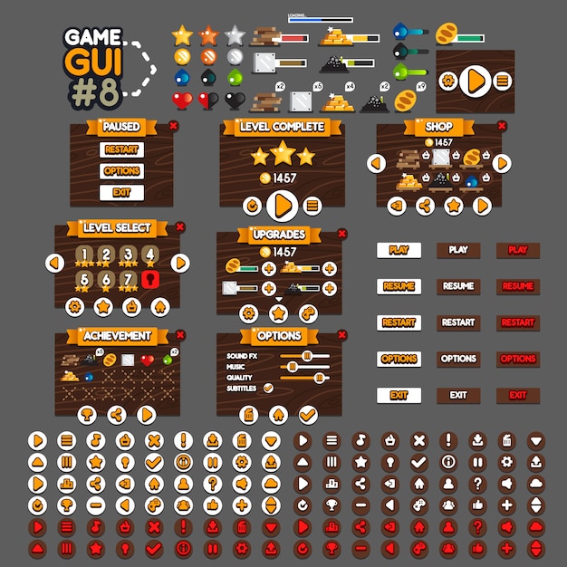 Vibrant Retro Gaming Interface with Buttons, Badges, and Icons | Jiffy ...