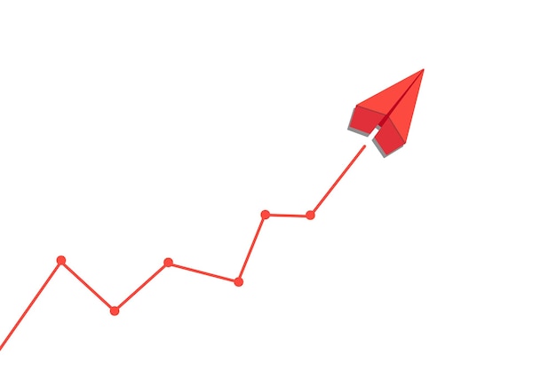 Soaring Red Paper Plane Charting Upward Trajectory on Graph | Jiffy Designs