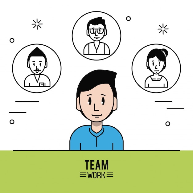 Illustrated Team Collaboration Concept with Diverse Character Portraits ...