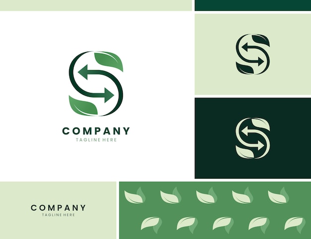 Stylized Leaf Emblem with Flowing Arrows in Green Tones | Jiffy Designs