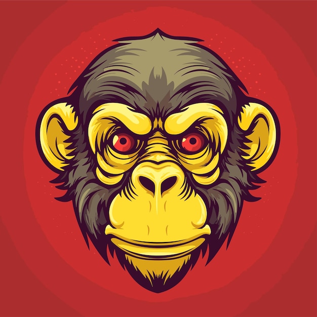 Fierce and Fearsome Chimpanzee Face on Vibrant Red | Jiffy Designs
